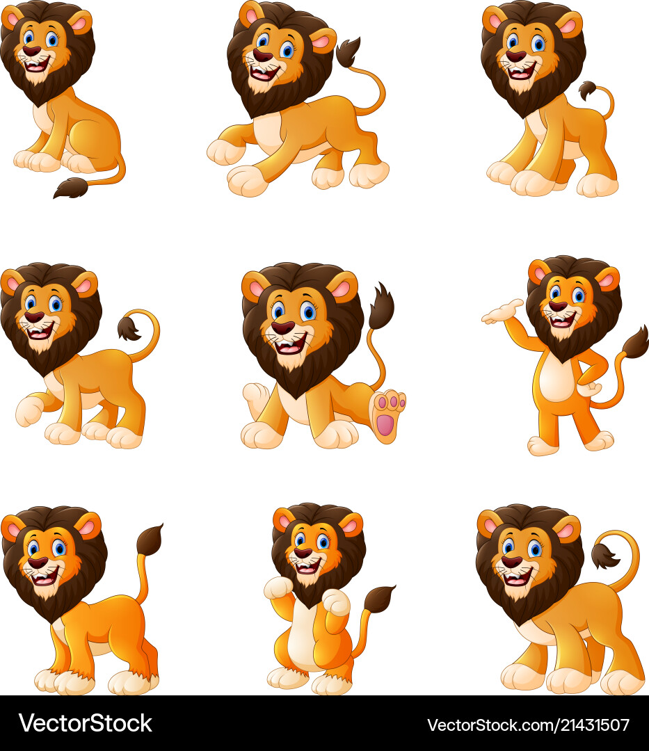 Lion cartoon set collection Royalty Free Vector Image