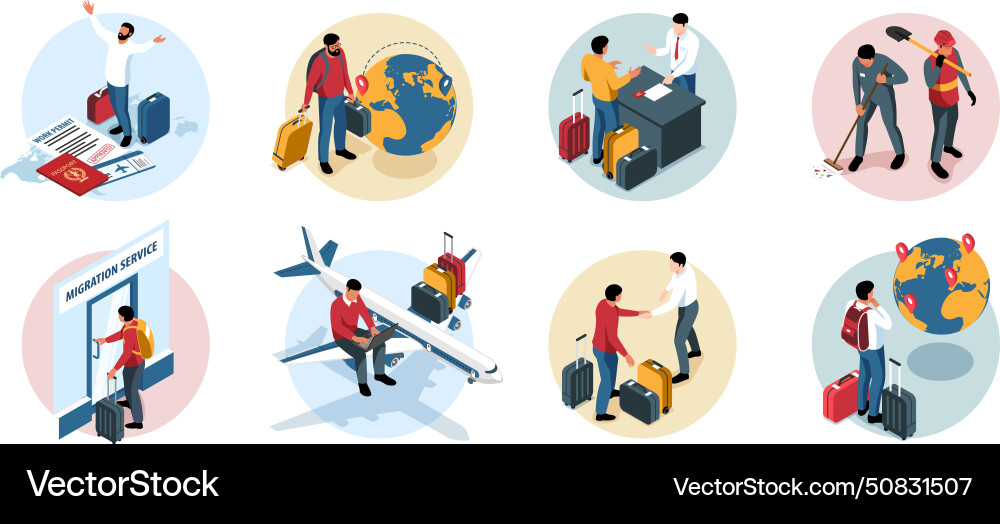 Migrant workers compositions set Royalty Free Vector Image