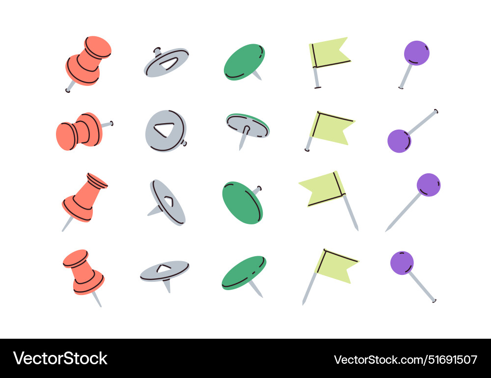 Push pins set thumbtacks pointed needles Vector Image