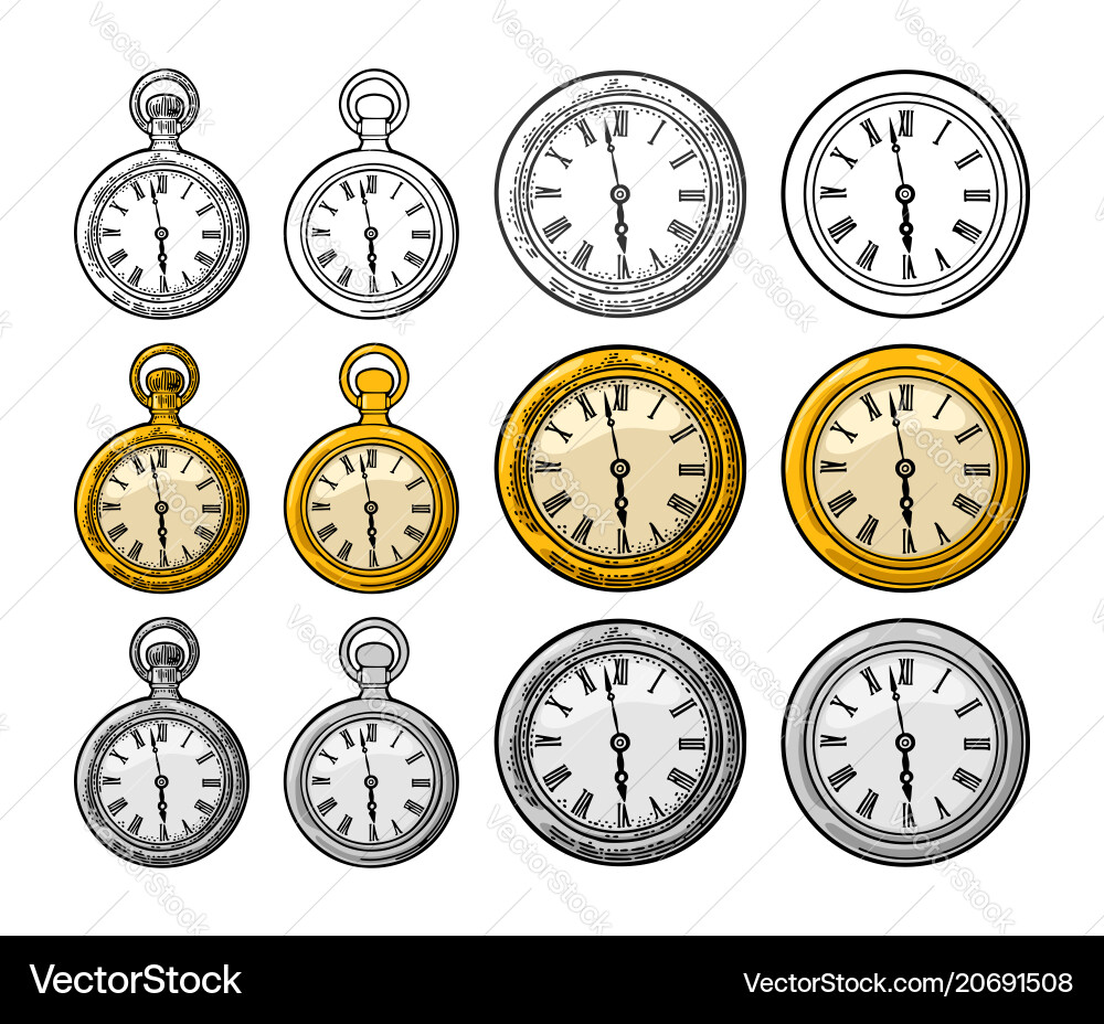 Antique pocket watch and wall clock Royalty Free Vector