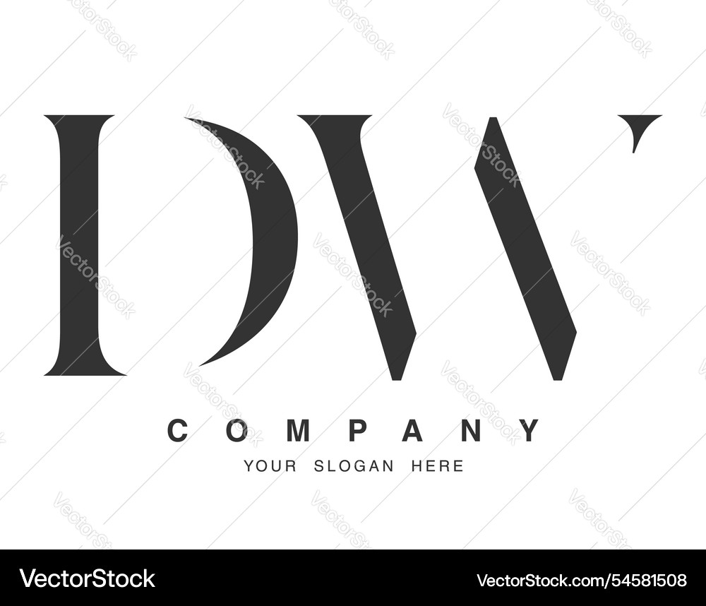 Dw logo design initial letter d and w serif font Vector Image