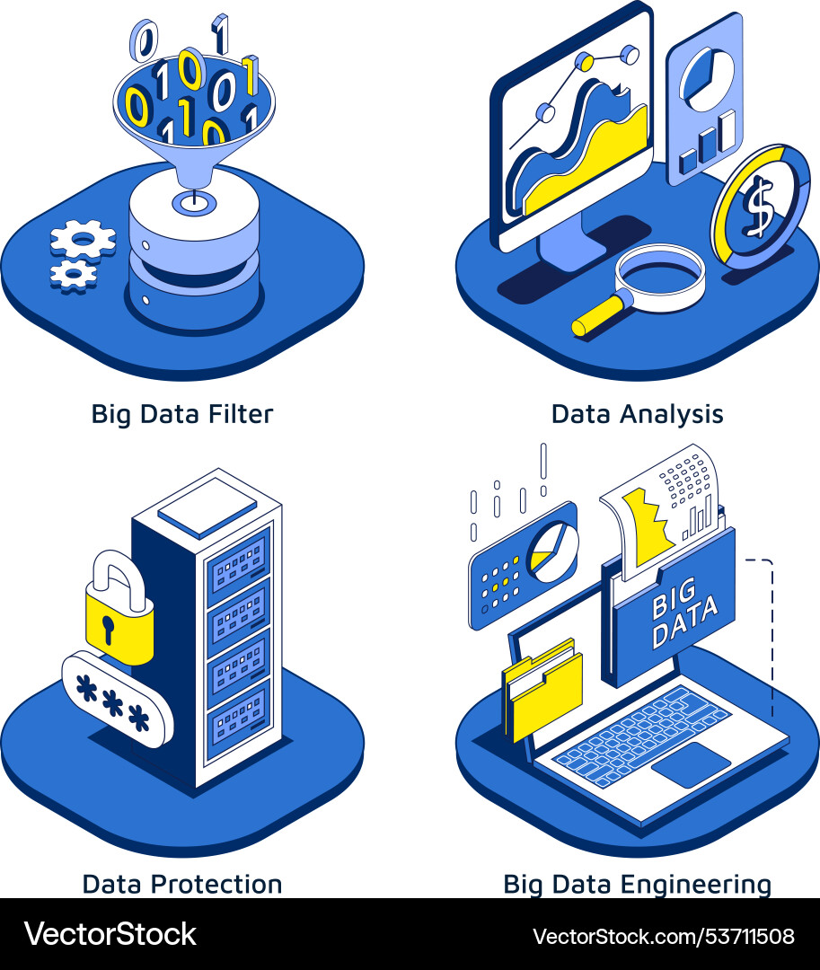 Isometric duotone big data collection on white Vector Image
