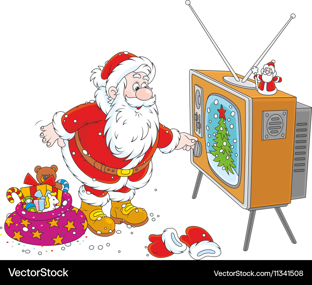 Santa turning on his tv Royalty Free Vector Image
