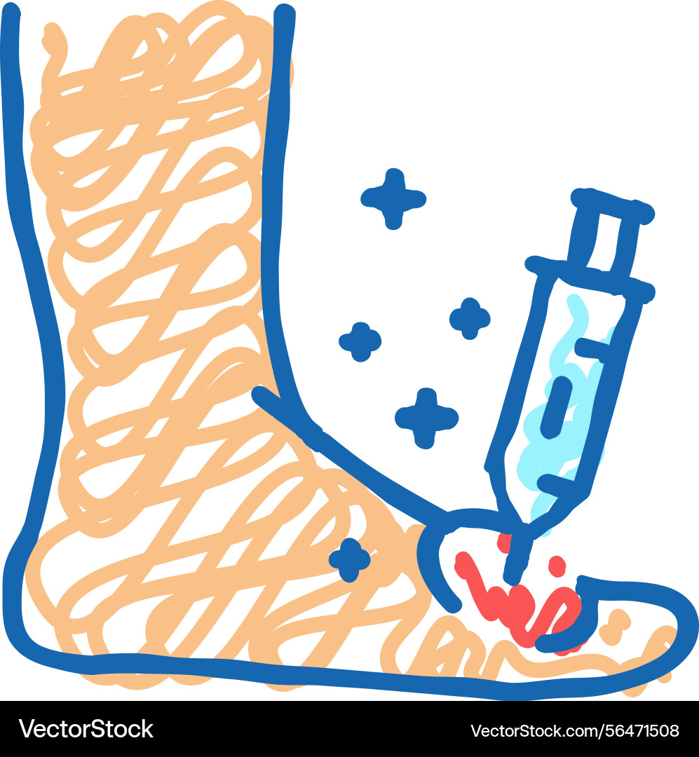 Syringe treatment foot gout icon doodle Royalty Free Vector
