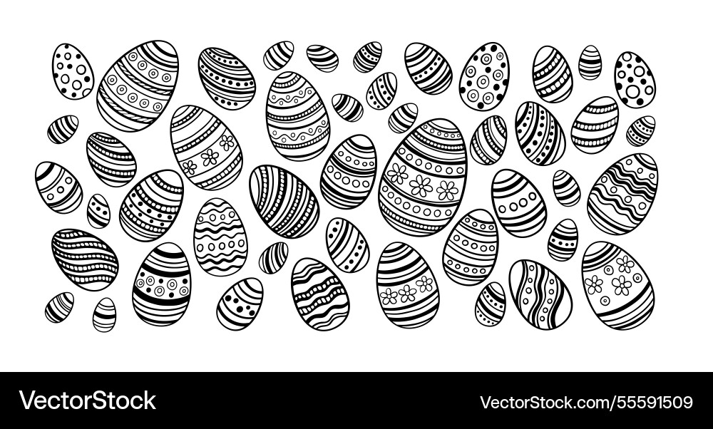 Black and white easter egg patterns line doodle Vector Image