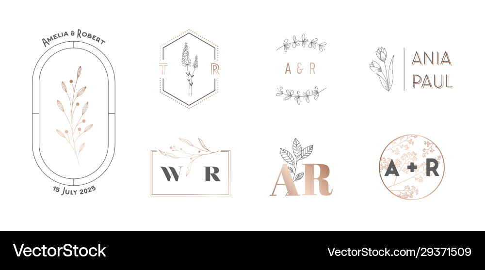 Floral Wedding Monogram Logos Royalty Free Vector Image