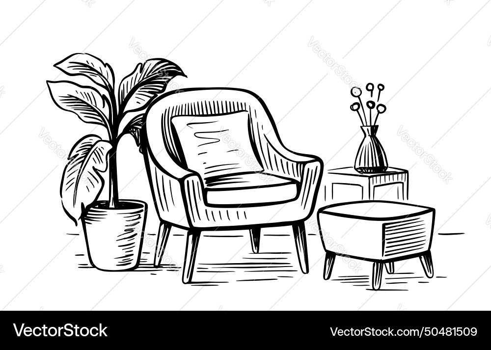Interior hand drawing armchair soft chair Vector Image