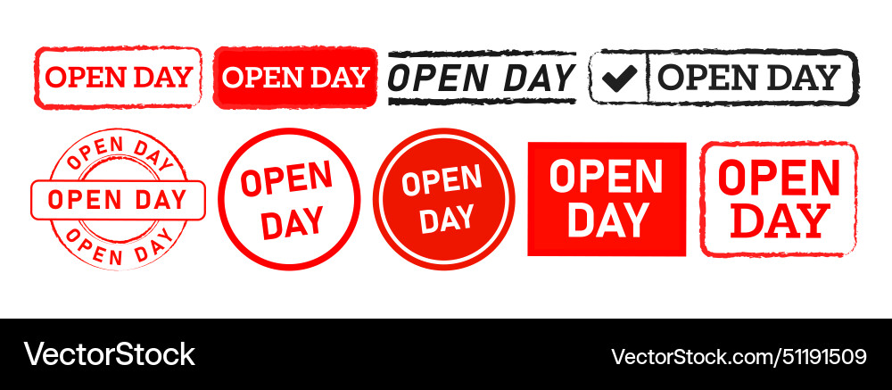 Open day rectangle and circle stamp label sticker Vector Image