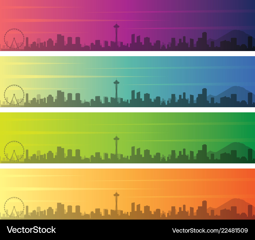 Seattle multiple color gradient skyline banner Vector Image
