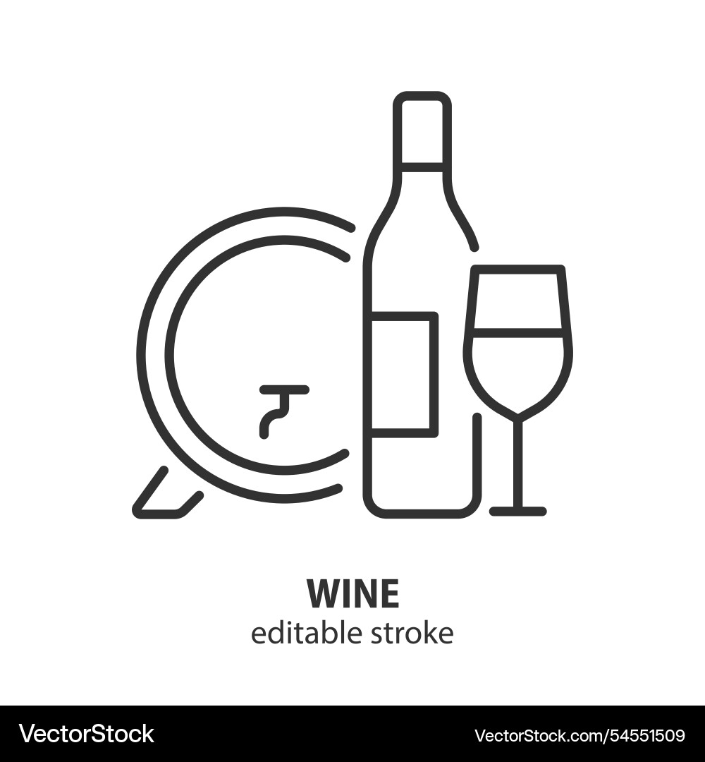 Wein Linie Icon Flasche Glasfass Symbol Lizenzfreier Vektor