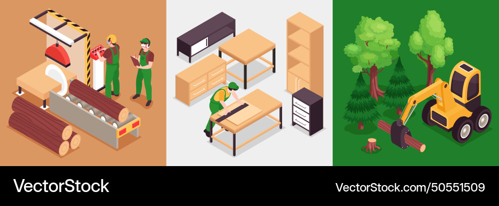 Woodworking isometric design concept Royalty Free Vector