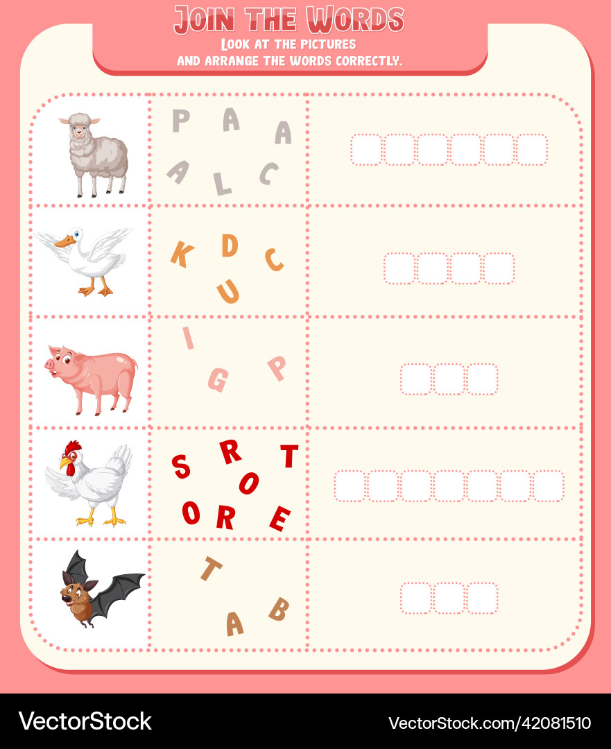 Arrange the letters in order with pictures Vector Image