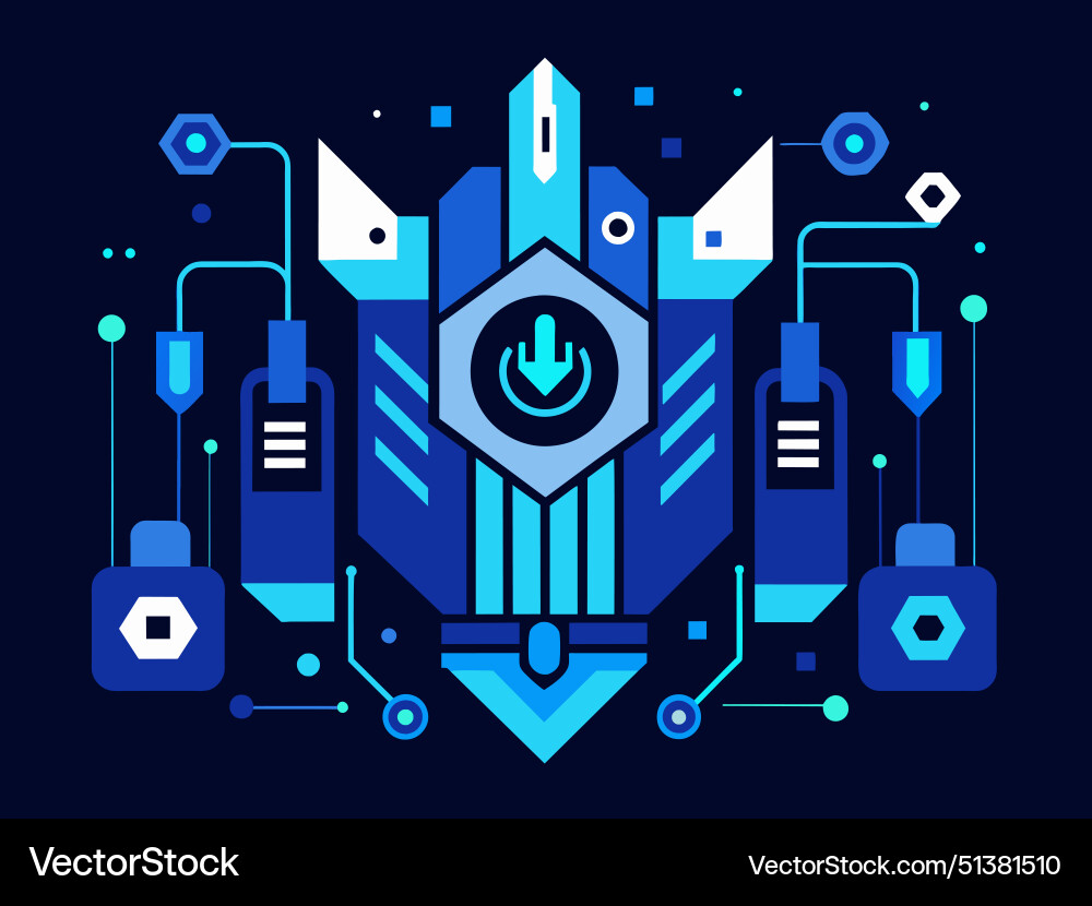 Blue light circle center cyberspace on dark Vector Image