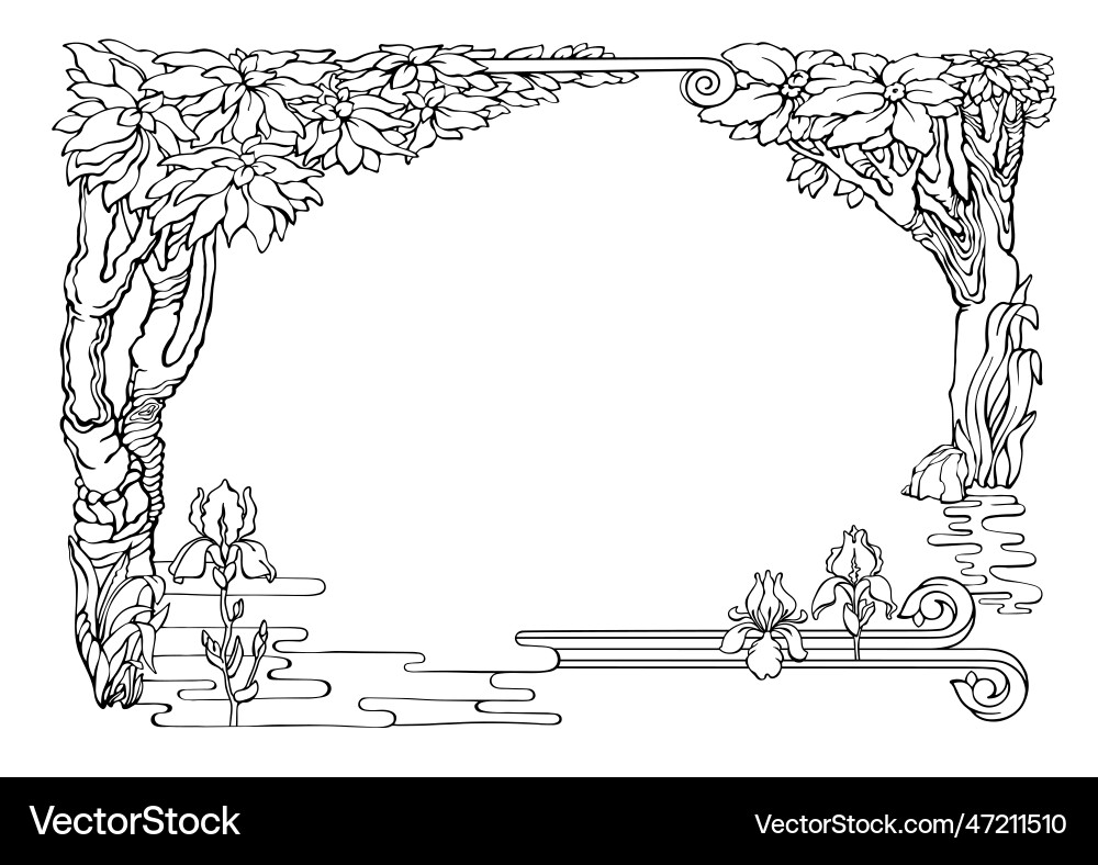 Botanical border with irises and tropical plants – Royalty-Free Vector ...