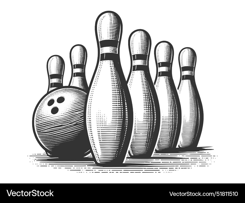 Bowling pins ball engraving Royalty Free Vector Image