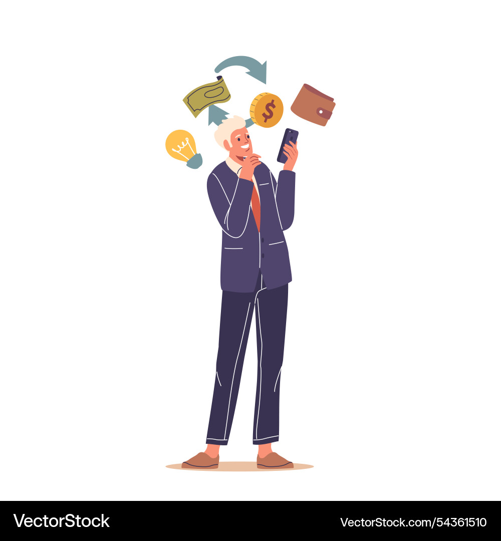 Businessman cartoon character working distantly Vector Image