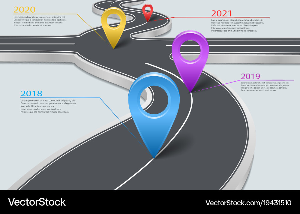 Infografik Autostraße Zeitlinie mit Zeigern Vektorbild