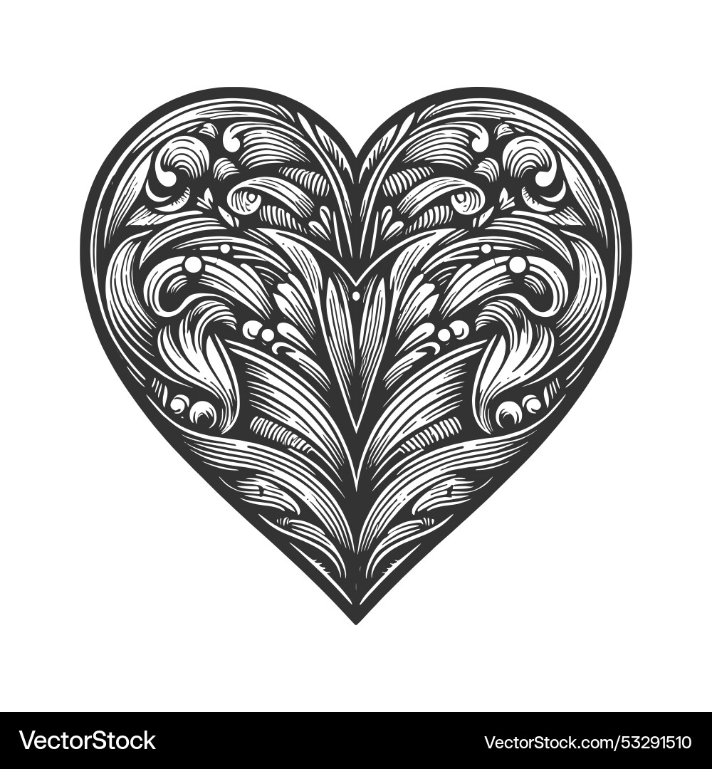 Ornate heart engraving sketch Royalty Free Vector Image