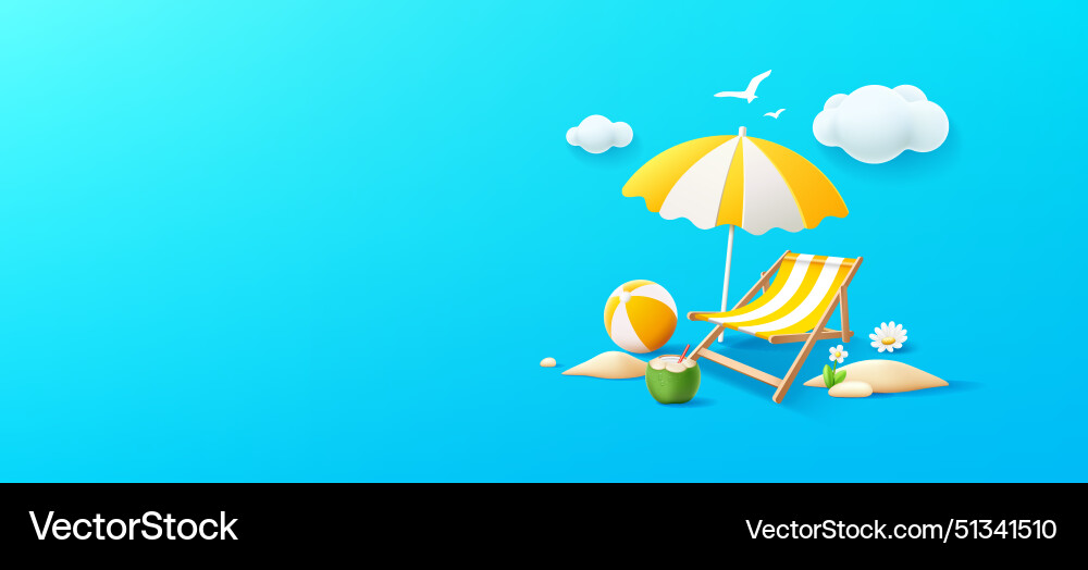 Summer holiday banner beach umbrella Royalty Free Vector