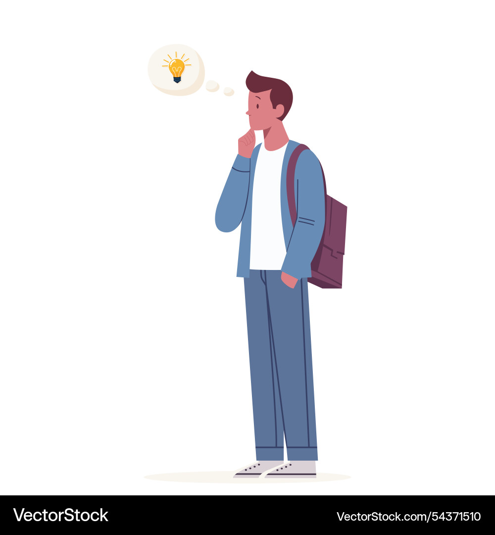 Young man while thinking flat isolated Royalty Free Vector