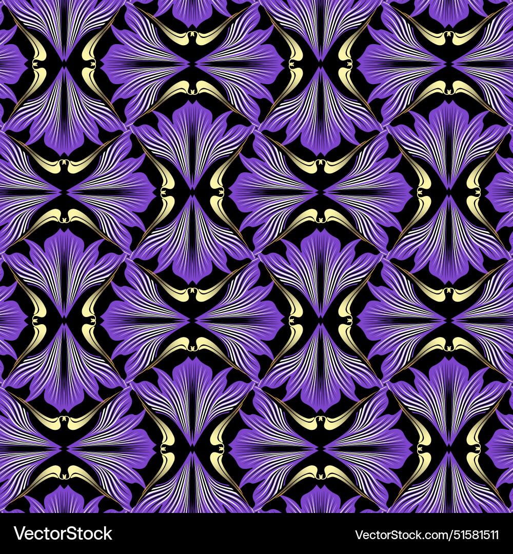 3d violet color flowers seamless pattern floral Vector Image