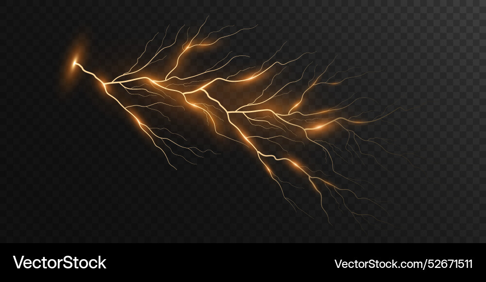 Realistic golden lightning isolated on dark Vector Image