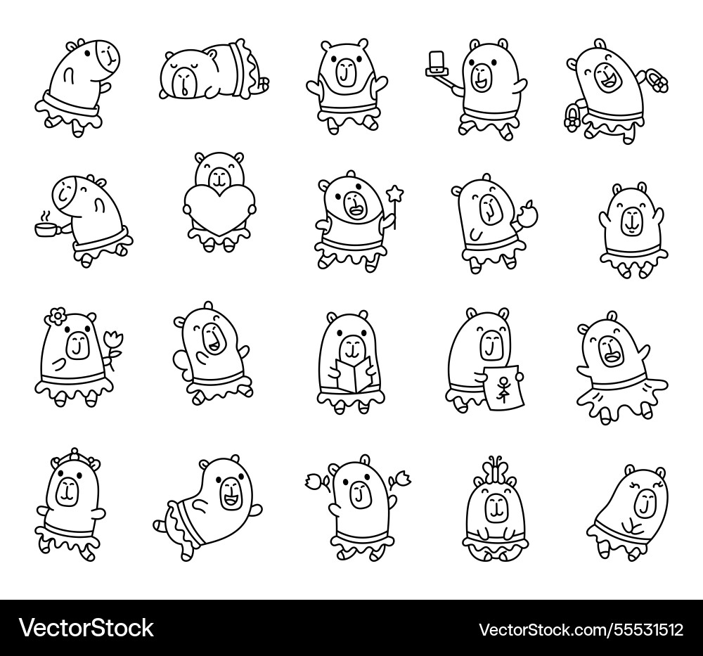 Charming capybara ballerina set Royalty Free Vector Image