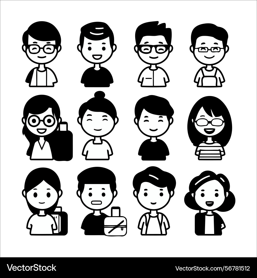 Diverse school avatar collection Royalty Free Vector Image