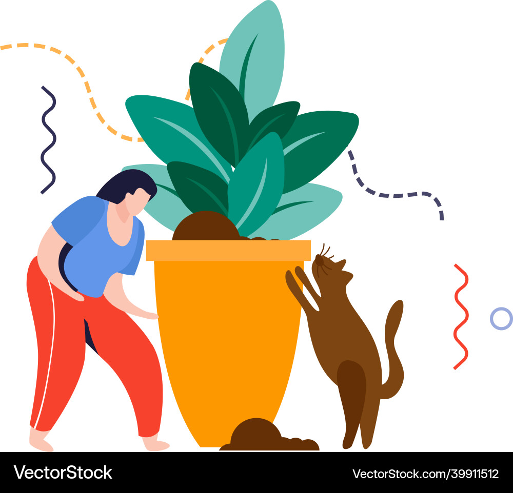 Home plant cat composition Royalty Free Vector Image