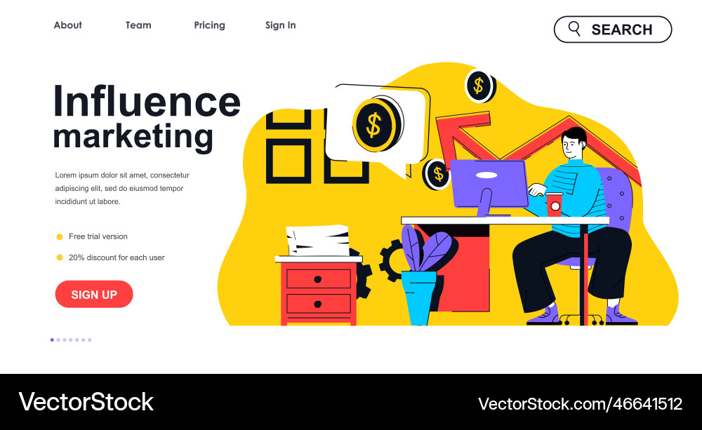 Influence marketing concept for landing page Vector Image