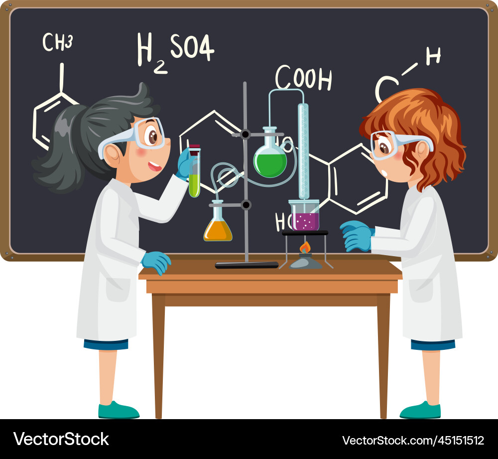 Scientist kids doing science experiment Royalty Free Vector