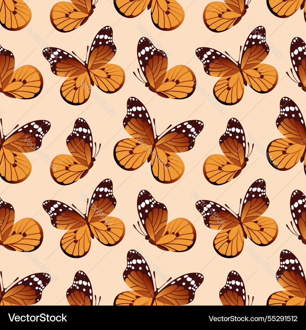Seamless pattern monarch butterfly danaus Vector Image