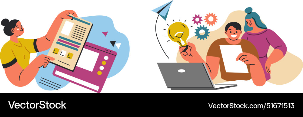 Business discussions analyzing process charts Vector Image