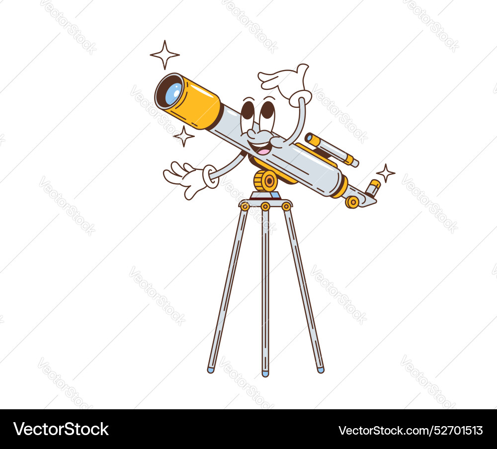 Cartoon groovy space telescope nostalgic character