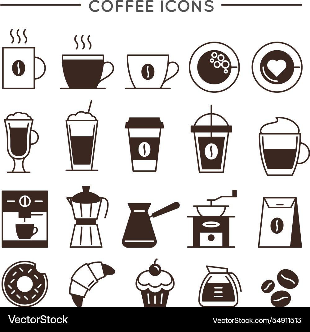 Coffee icon set in thin line style Royalty Free Vector Image