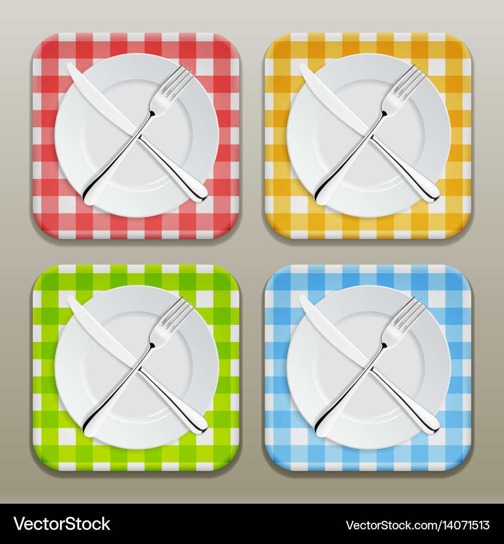 Dinner place setting icon set realistic white Vector Image
