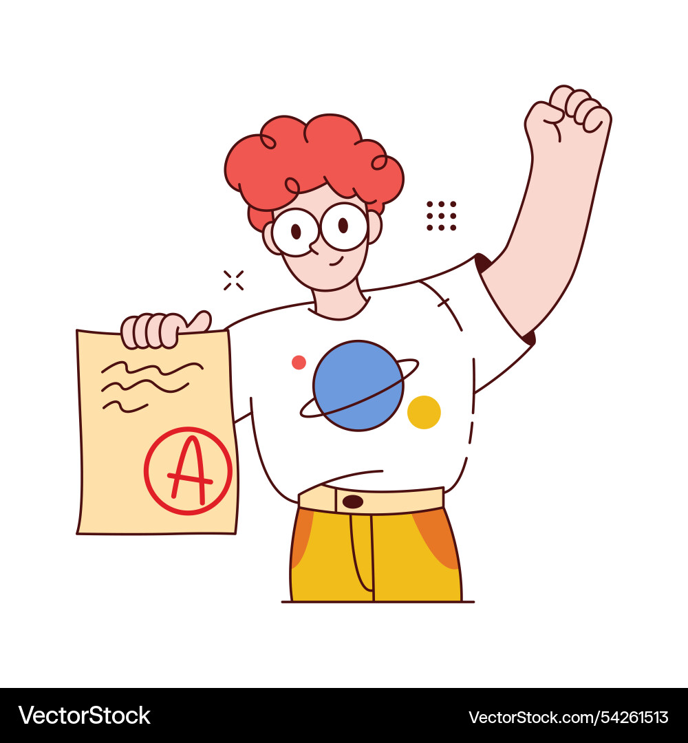 Student showing best mark on exam Royalty Free Vector Image