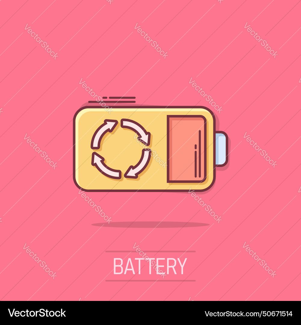 Battery icon in comic style accumulator cartoon Vector Image