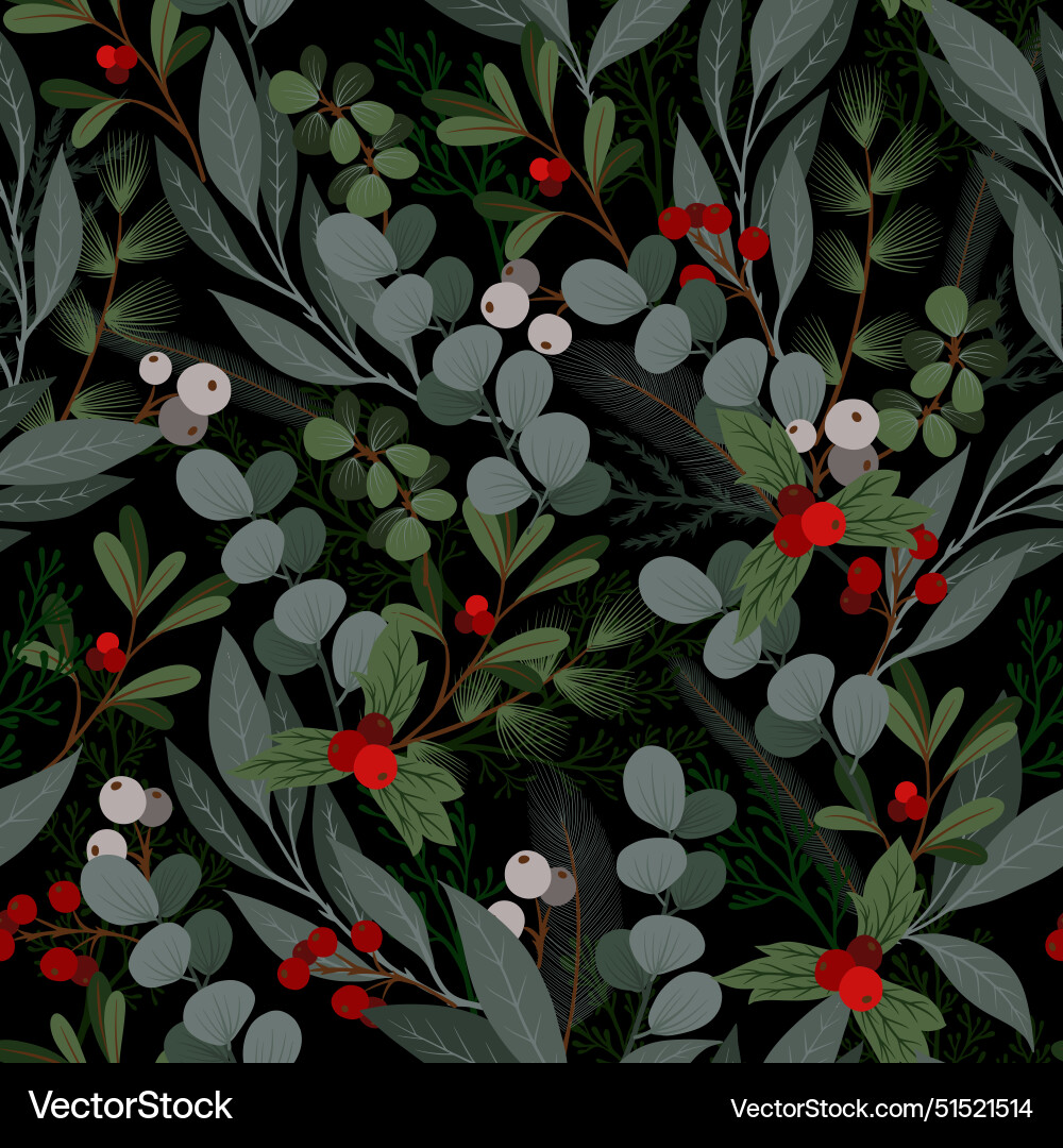 Botanical seamless pattern with christmas elements