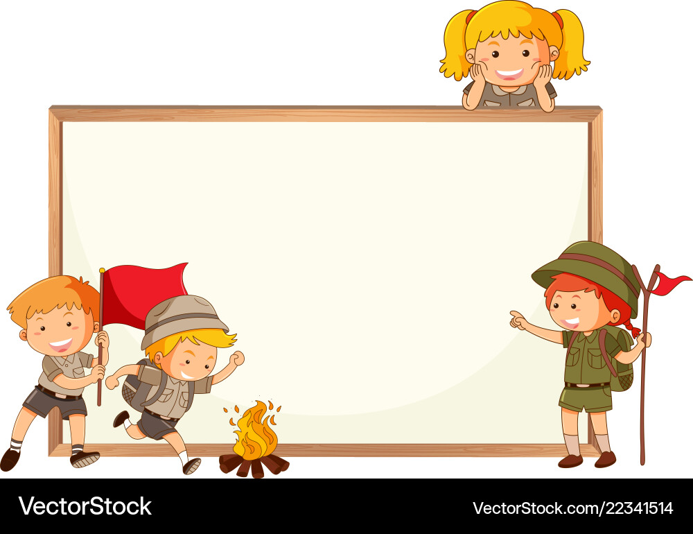 Boy and girl scout whiteboard frame Royalty Free Vector