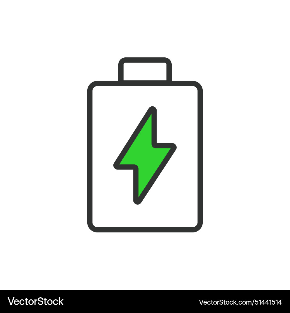 Charged battery in line design green Royalty Free Vector