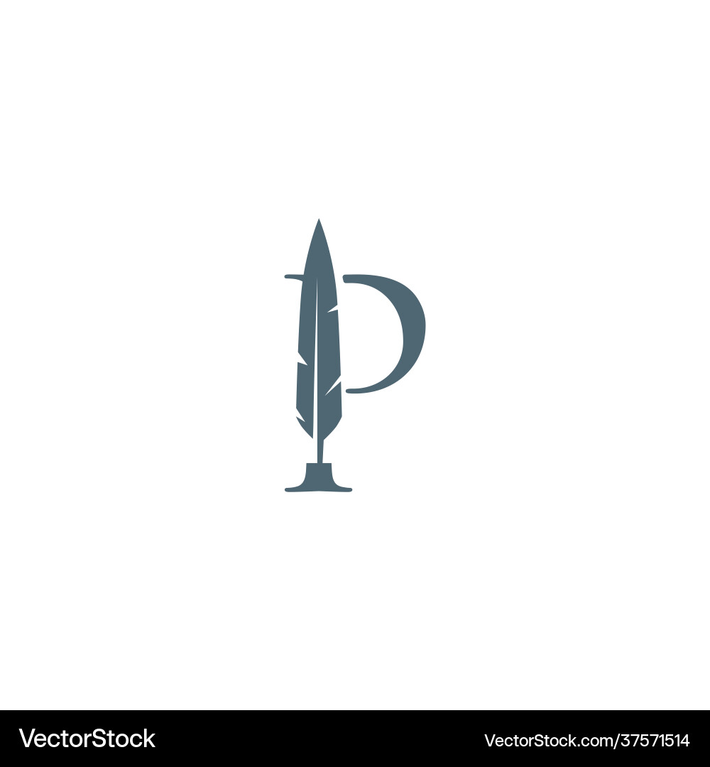 Elegant P Lettermark - Quill & Feather Vector Image