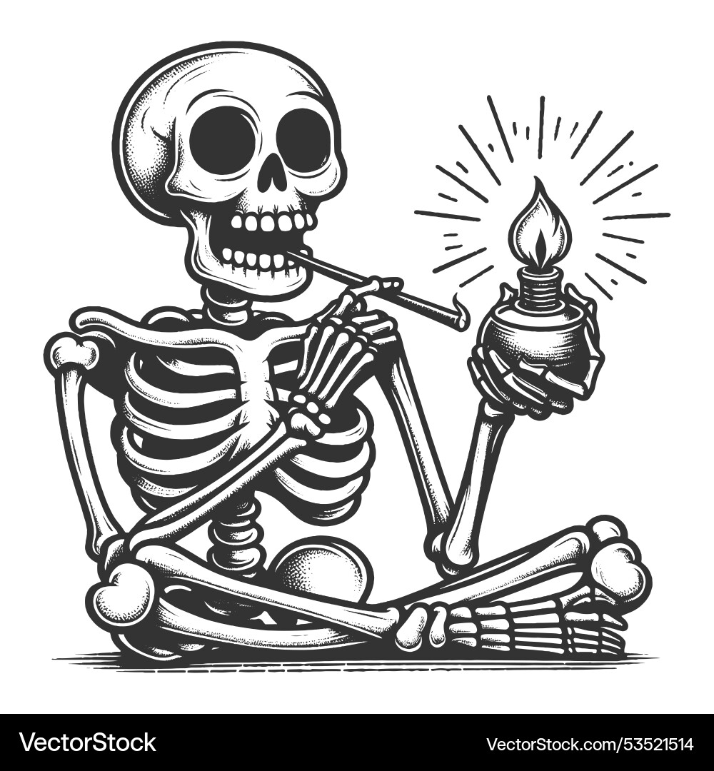 Skeleton smoking cigar engraving Royalty Free Vector Image
