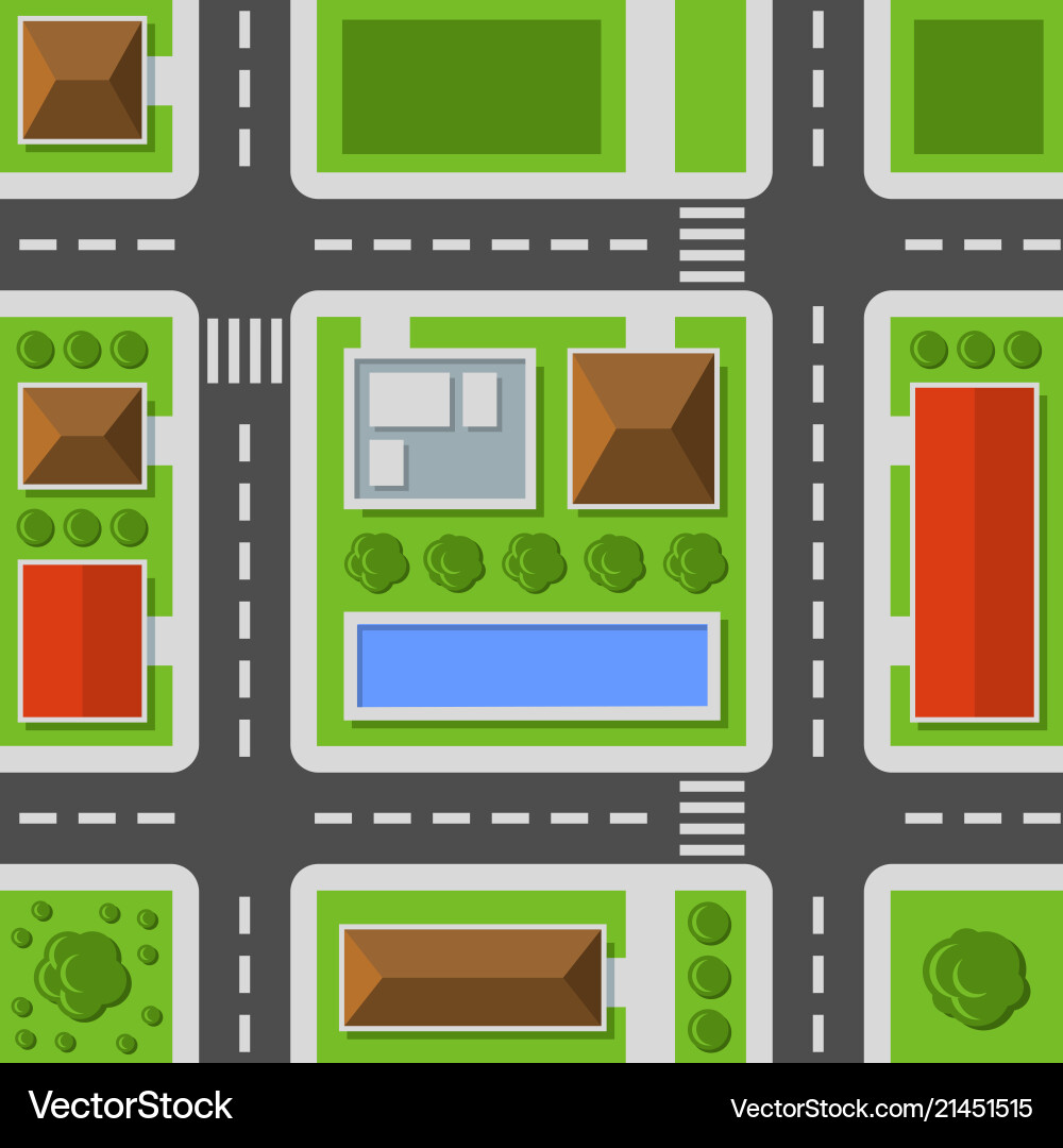 City top view town map seamless pattern Royalty Free Vector