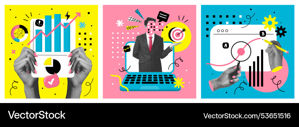 Collage poster design - data analysis Royalty Free Vector