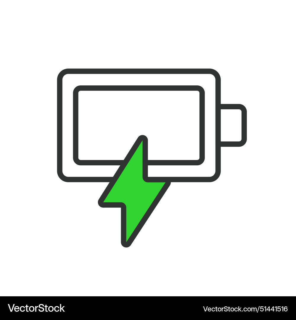 Empty battery level in line design green Vector Image