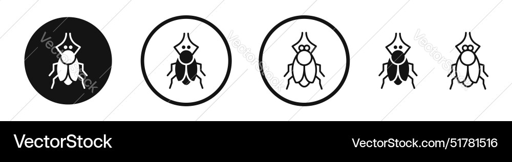 Fly insect icon set black filled and outlined Vector Image