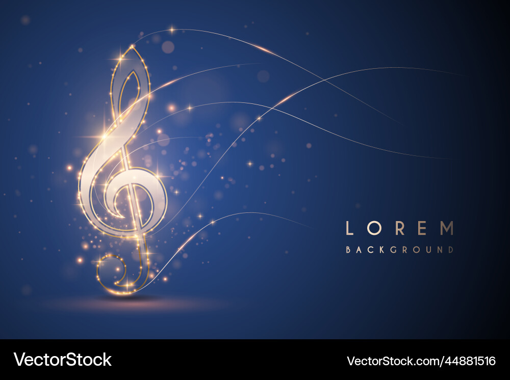 Gold light music note on blue background Vector Image