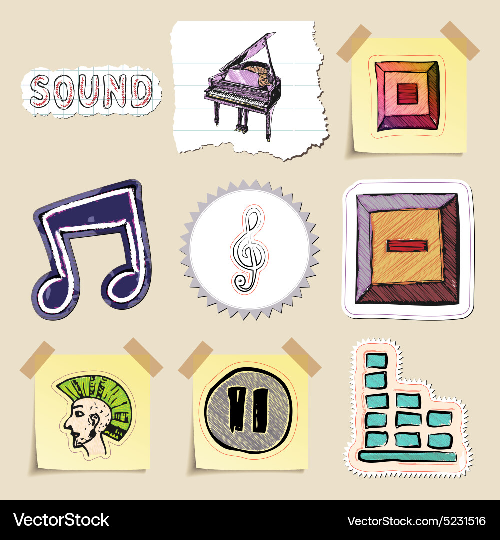 Hand drawn music emblems set isolated Royalty Free Vector