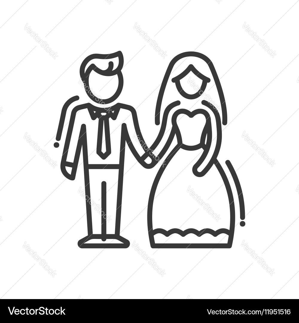 Newly married couple - line design single isolated